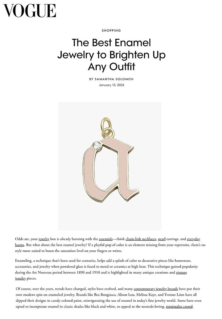VOGUE - The Best Enamel Jewelry to Brighten Up Any Outfit - Jan 2024