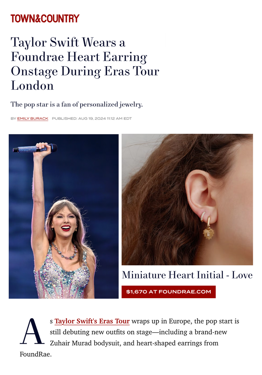 Town & Country - Taylor Swift Wears a Foundrae Heart Earring Onstage D