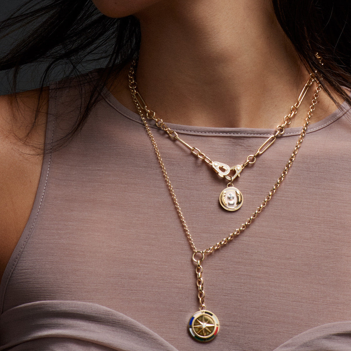 18K Yellow Gold Sister Hook : 16" Small Mixed Clip Chain | FoundRae