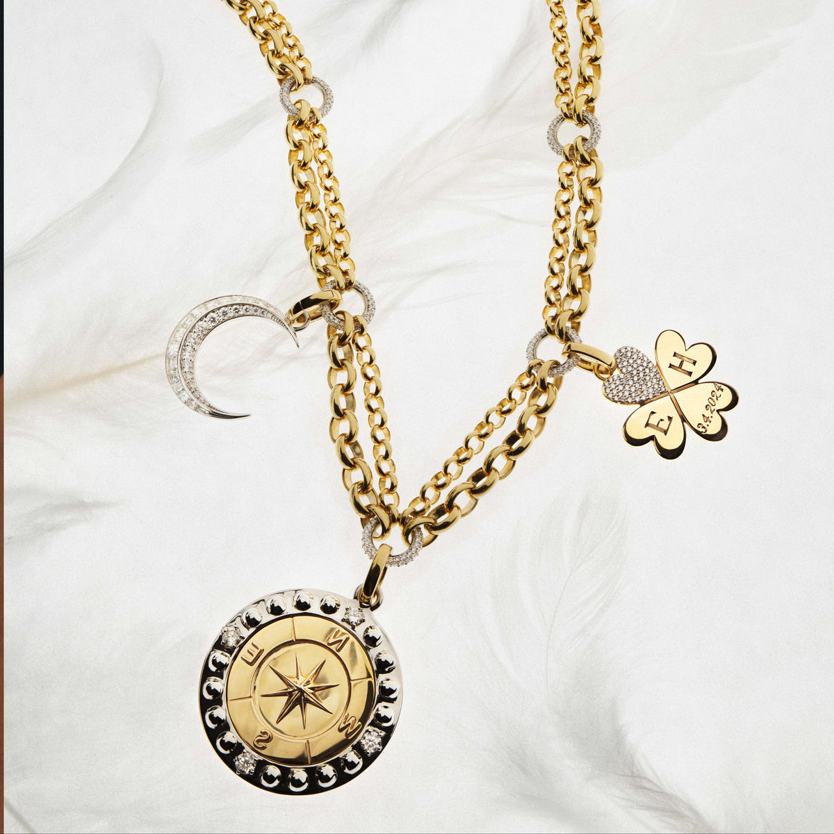 18K Yellow Gold Internal Compass Festoon Chain Story : in Yellow Gold ...