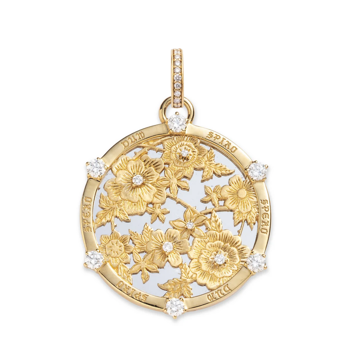 Floral Screen Resilience Large Medallion : in Mixed White Gold with Di ...