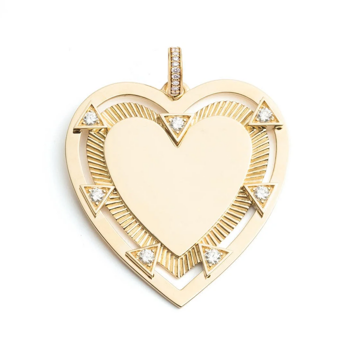 18K Yellow Gold Heart Love Engraved Oversized Medallion with Diamond ...