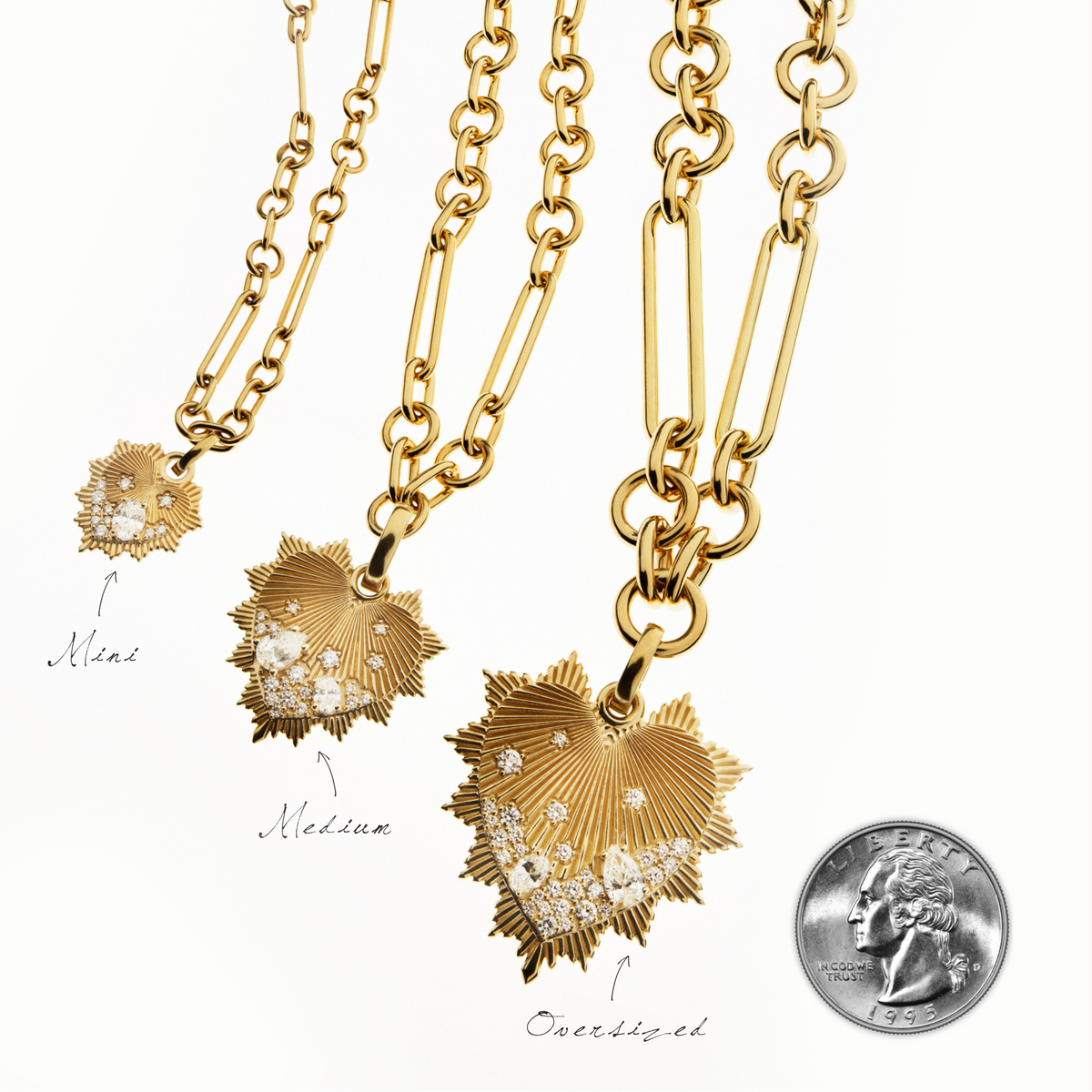 18K Yellow Gold Heart Love Token Oversized Mixed Clip Necklace : in ...