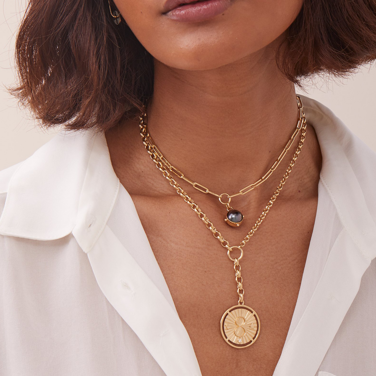 Karma Mixed Chain Necklace & Medallion with Diamond in 18K Yellow Gold ...
