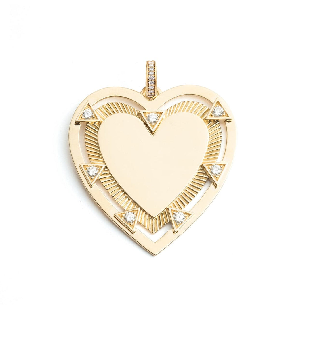 18K Yellow Gold Heart Love Engraved Oversized Medallion with Diamond ...