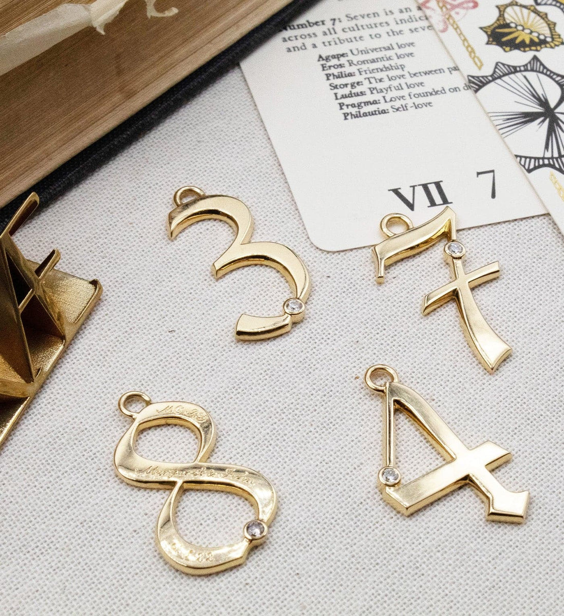 18K Yellow Gold Number 4 Engraved Oversized Medallion with Diamond ...