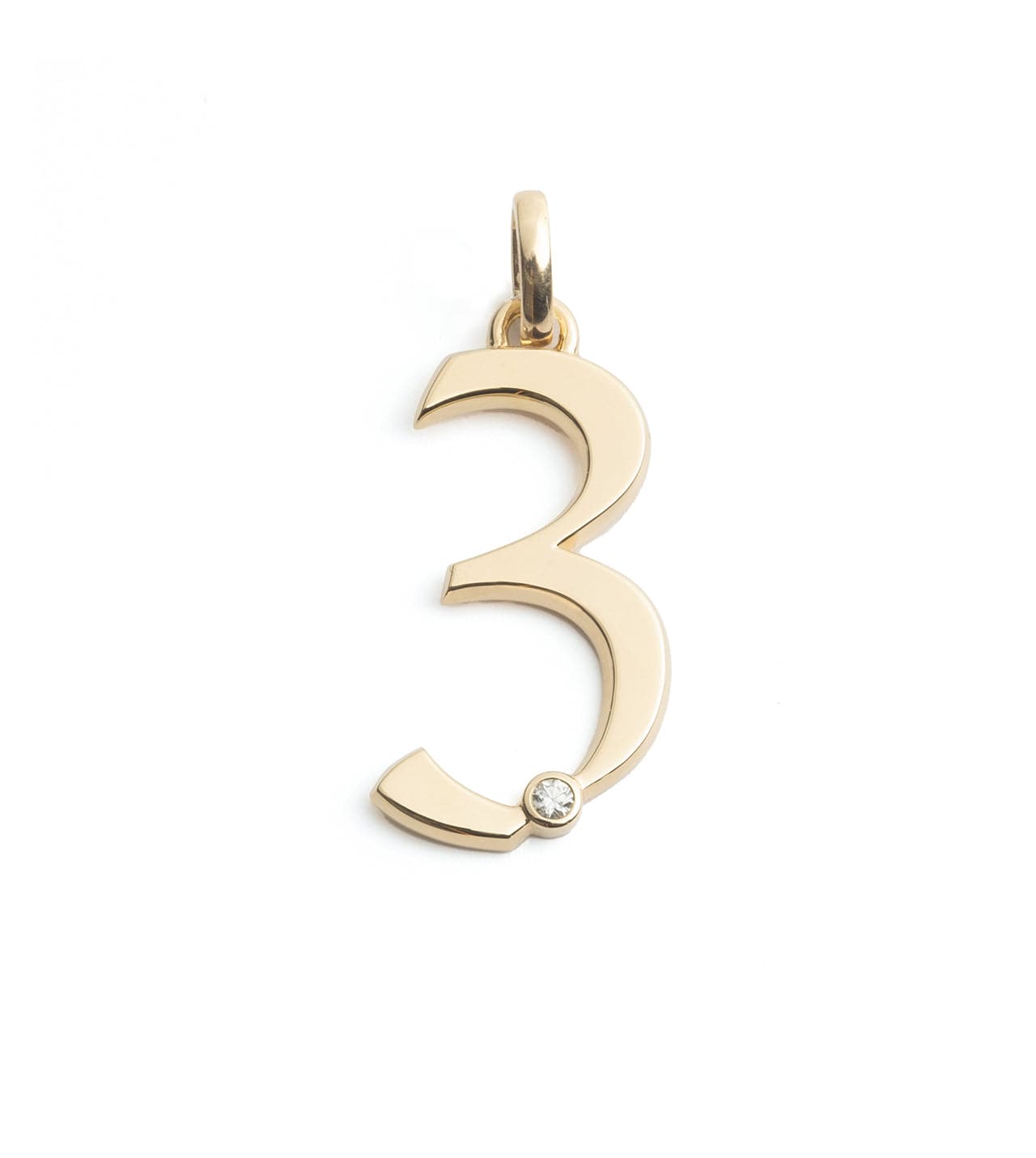 18K Yellow Gold Number 3 Engraved Oversized Medallion with Diamond ...