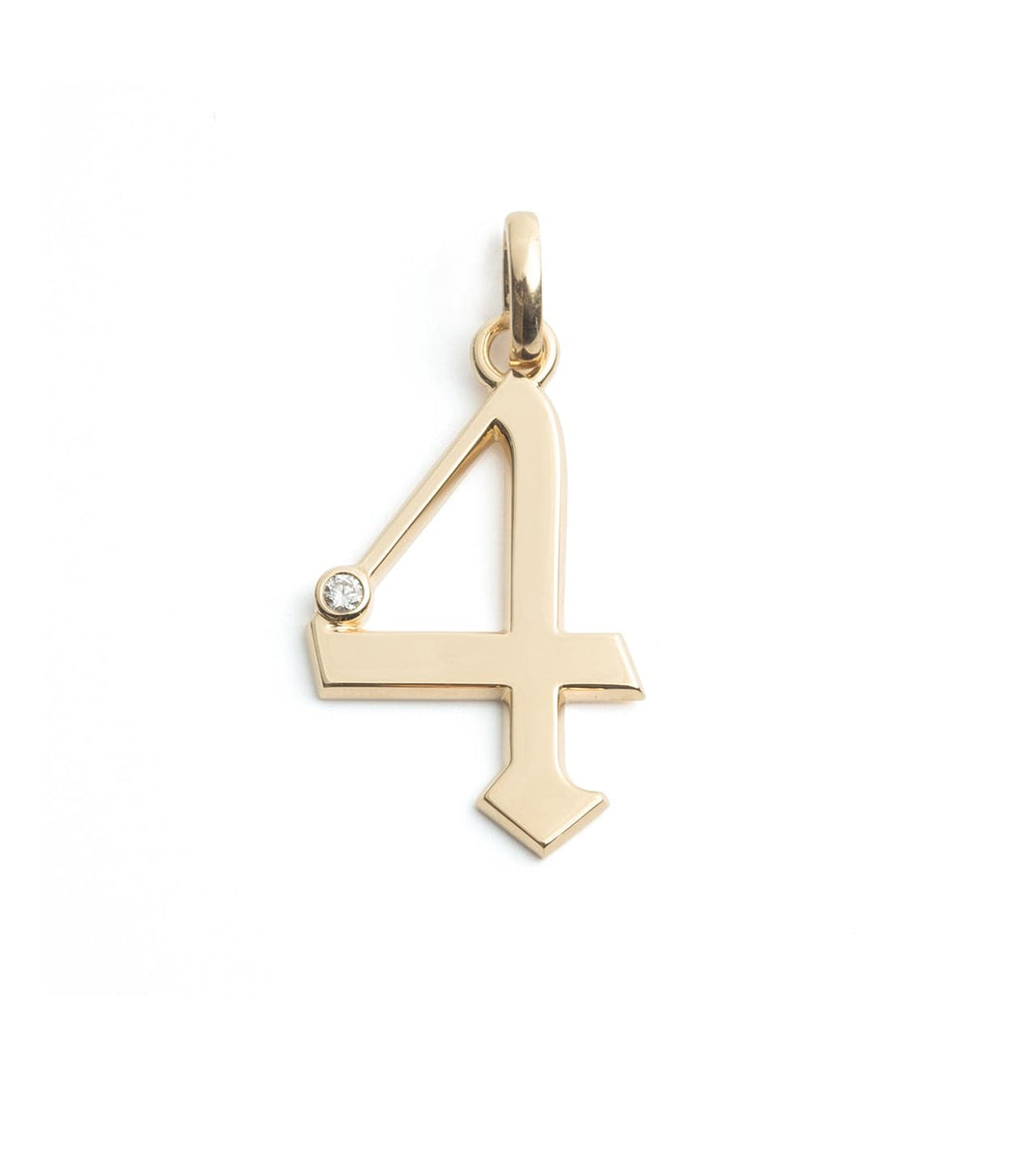 18K Yellow Gold Number 4 Engraved Oversized Medallion with Diamond ...