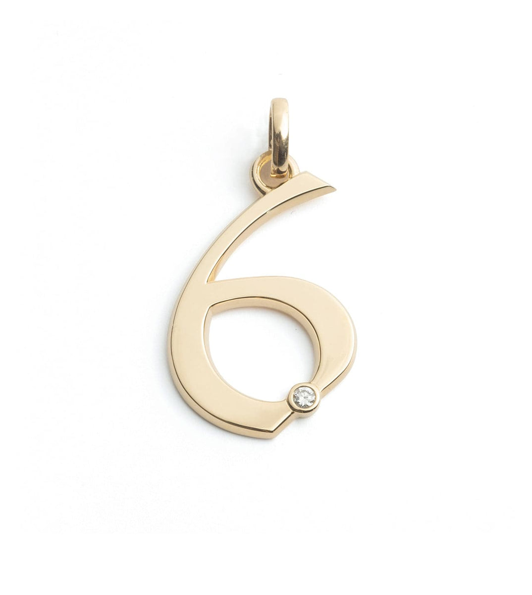 18K Yellow Gold Number 6 Engraved Oversized Medallion with Diamond ...