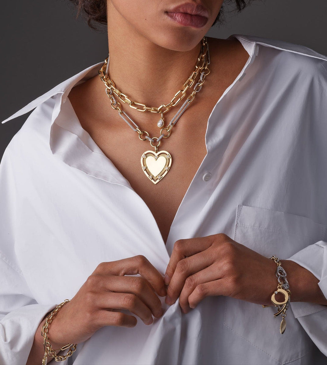18K Yellow Gold Oversized Pave Feature Mixed Clip Chain – FoundRae